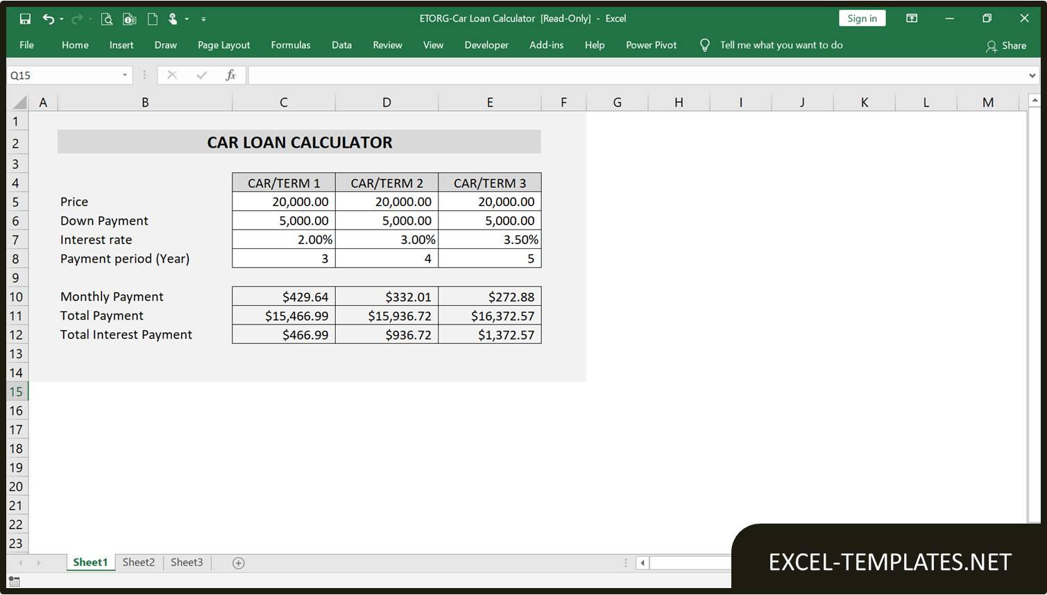 Car Loan Calculator Excel Templates Car Loan Calculator Excel Templates